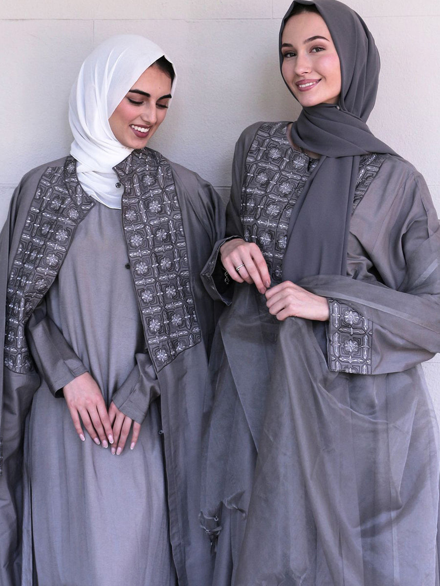 Grey Aaina Embroidery Jacket With Slip – Arabian Nites online