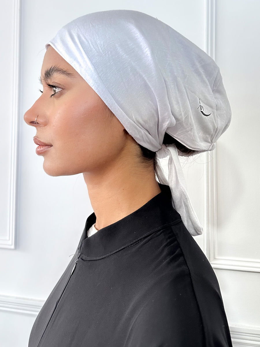White Inner Satin Tie Back Cap – Arabian Nites online